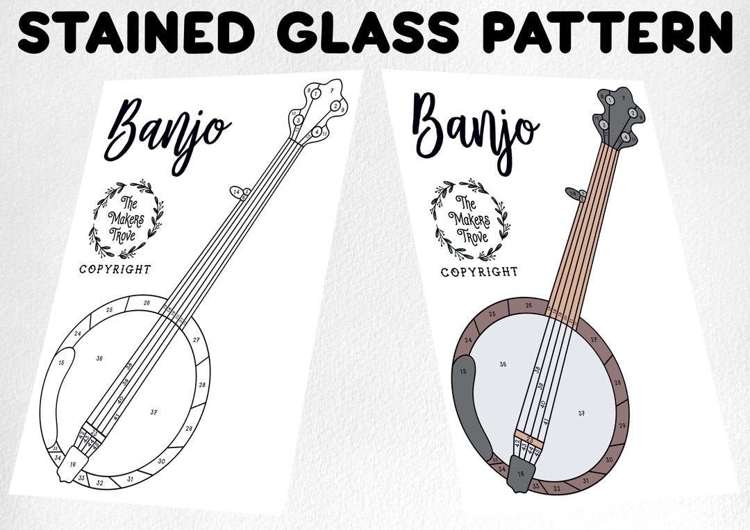 Stained Glass Pattern Stained Glass Banjo Pattern Digital Download Banjo Sun Catcher Pattern