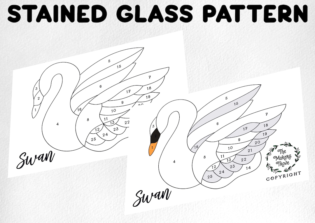 Stained Glass Pattern, Digital Download, Swan Pattern, Stained Glass ...