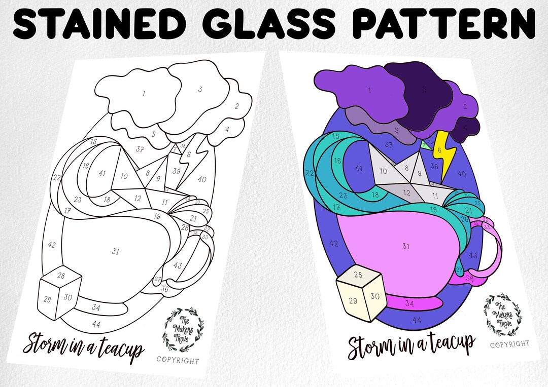 Stained Glass Pattern, Stained Glass Storm in a Teacup Pattern, Digital ...
