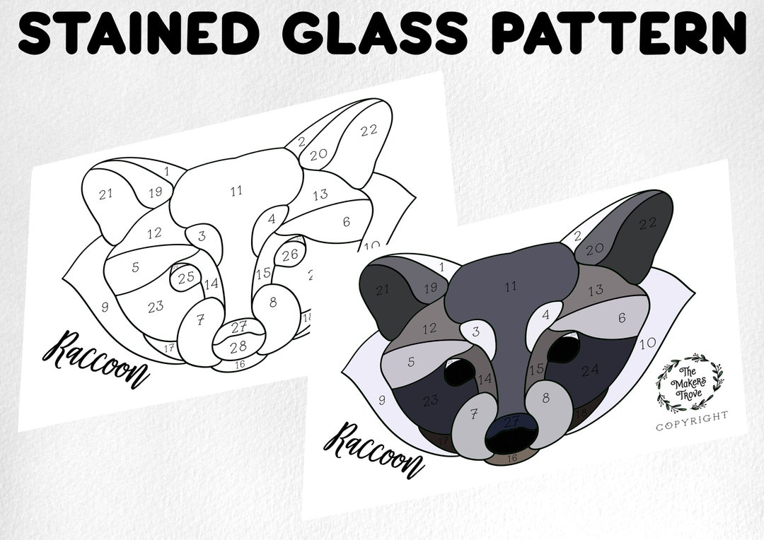 Stained Glass Pattern, Stained Glass Raccoon Pattern, Digital Download ...