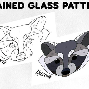 Stained Glass Pattern, Stained Glass Raccoon Pattern, Digital Download ...