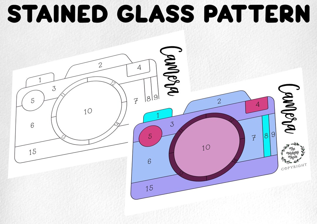 Stained Glass Pattern, Stained Glass Retro Camera Pattern, Digital ...