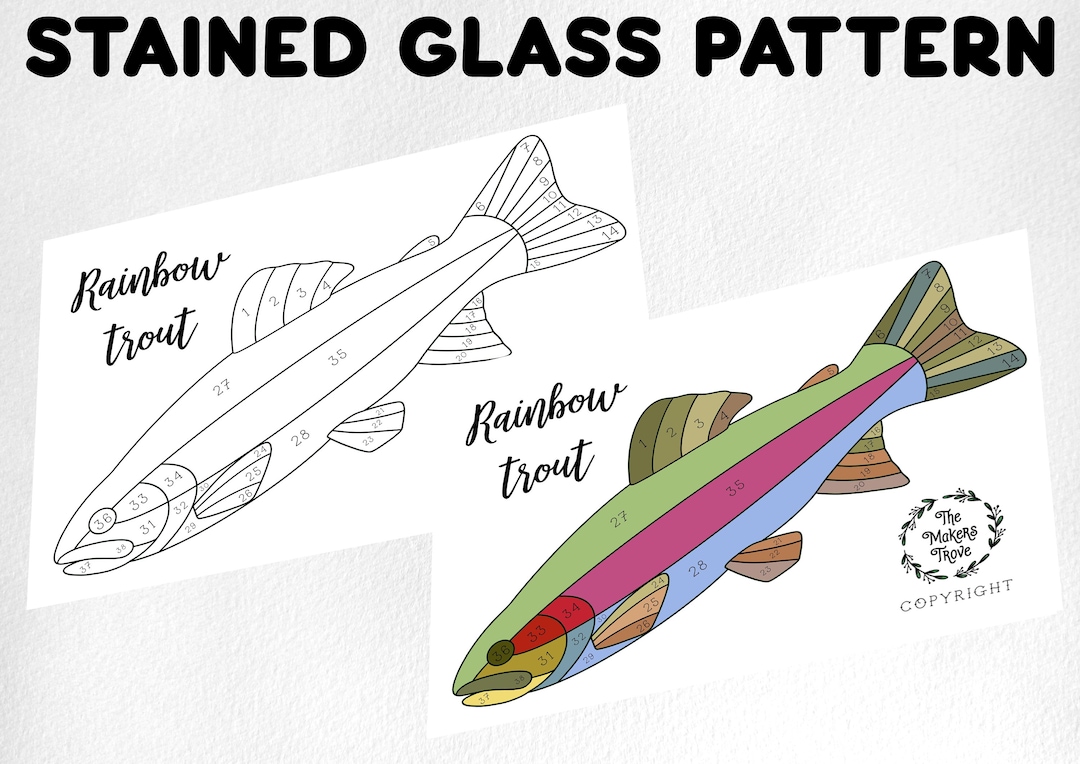 Stained Glass Pattern, Stained Glass Rainbow Trout Pattern, Digital ...