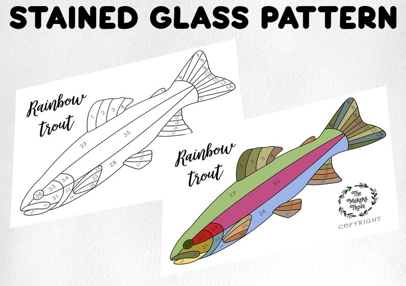 Stained Glass Rainbow Trout Pattern, Fish Suncatcher (digital Download ...