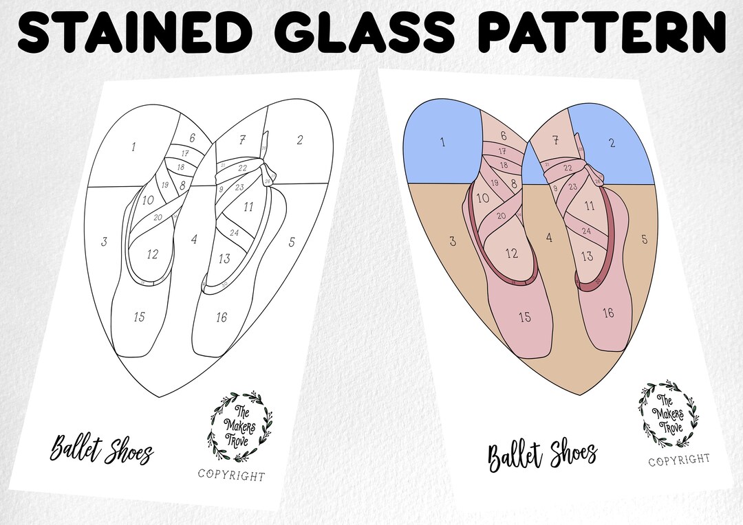 Stained Glass Pattern, Digital Download, Ballet Shoes Heart Stained ...