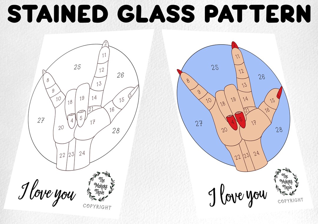 Stained Glass Pattern, Digital Download, I Love You Sign Language ...