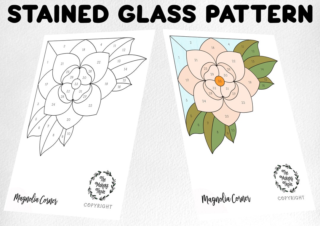 Stained Glass Pattern, Digital Download, Magnolia Corner Panel, Stained ...