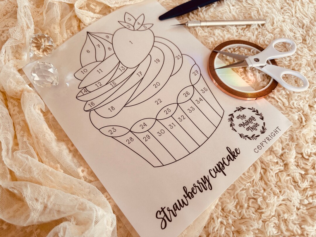 Stained Glass Pattern, Digital Download, Strawberry Cupcake Pattern ...