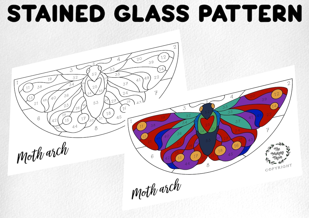 Stained Glass Pattern, Stained Glass Moth Arch Pattern, Digital ...