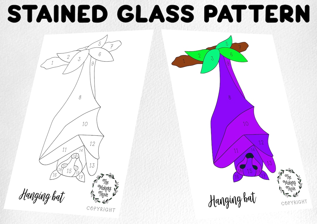 Stained Glass Pattern, Digital Download, Hanging Bat, Stained Glass ...