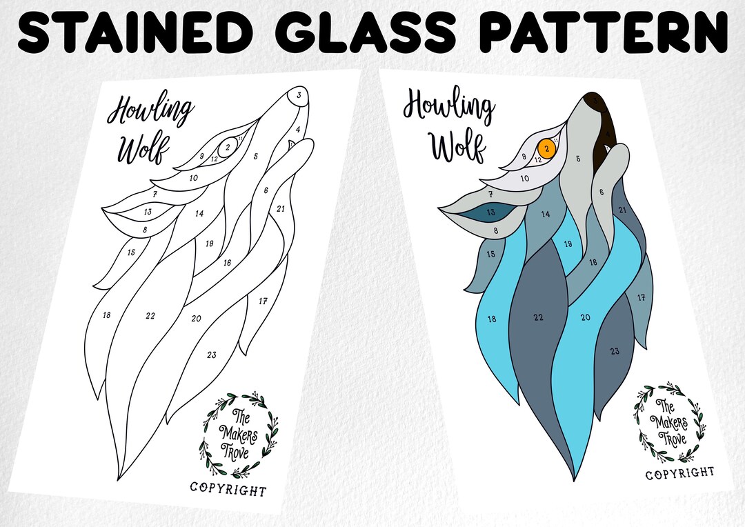 Stained Glass Pattern, Digital Download, Howling Wolf Pattern, Stained ...