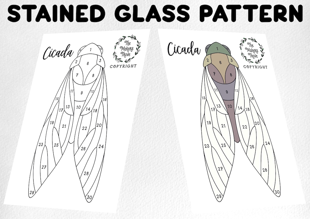 Stained Glass Pattern, Digital Download, Cicada Sun Catcher, Cicada Corner Panel Pattern ...