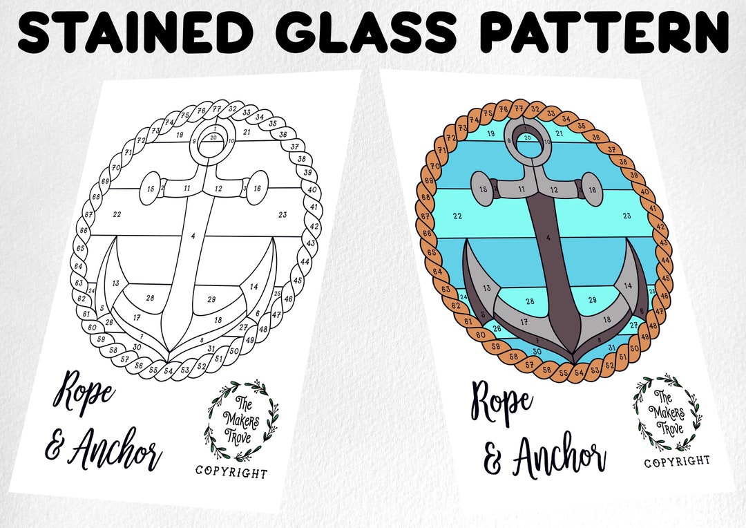 Stained Glass Pattern, Stained Glass Rope and Anchor Pattern, Digital ...