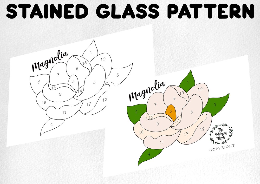 Stained Glass Pattern, Stained Glass Magnolia Pattern, Digital Download ...