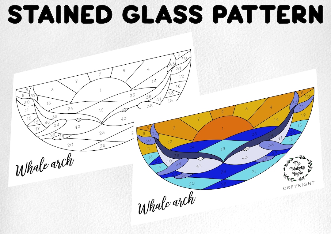 Stained Glass Pattern, Stained Glass Whale Ocean Pattern, Digital ...