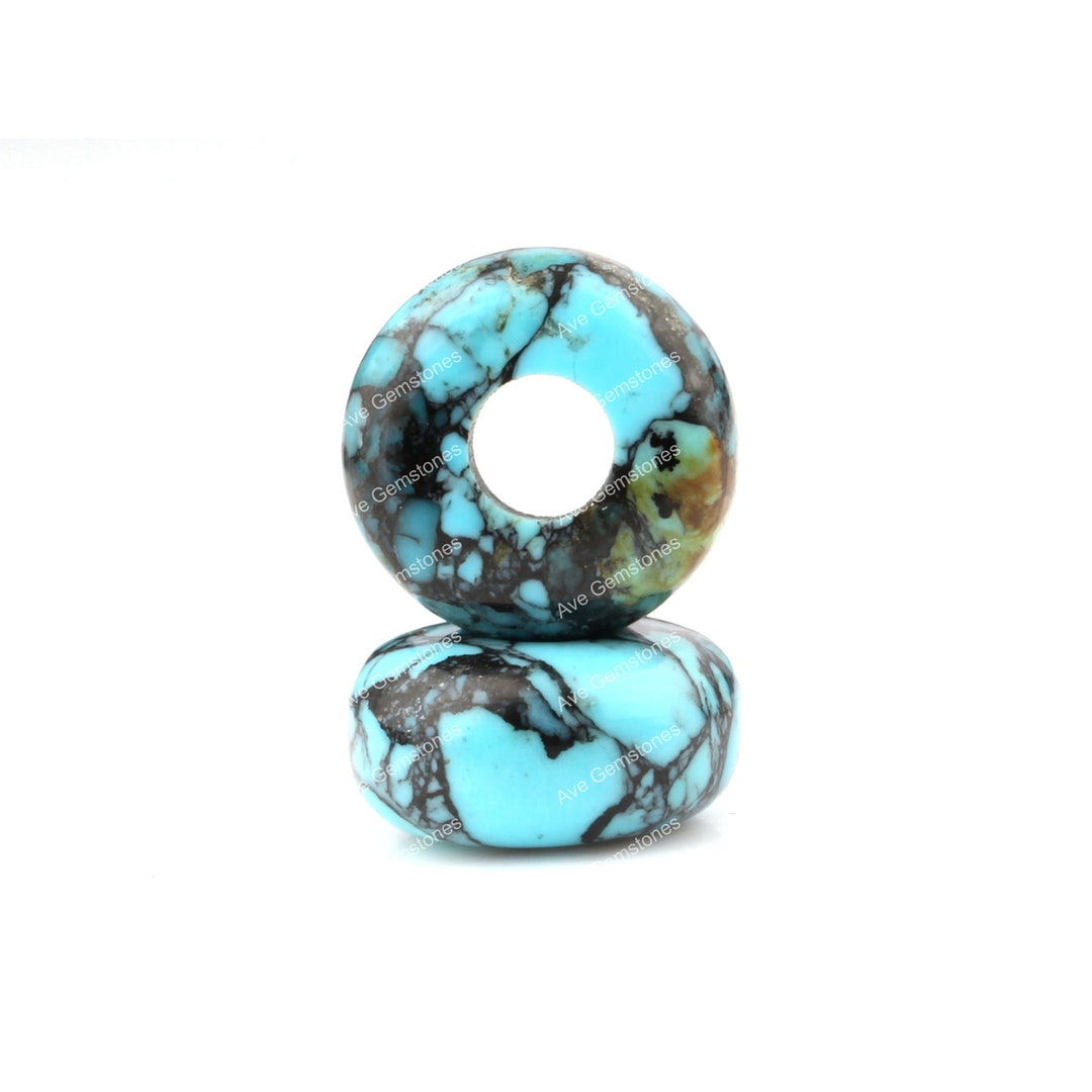 Blue Kingman Turquoise, 14x8x5mm Rondelle Smooth, Mohave Spiderweb Semi ...