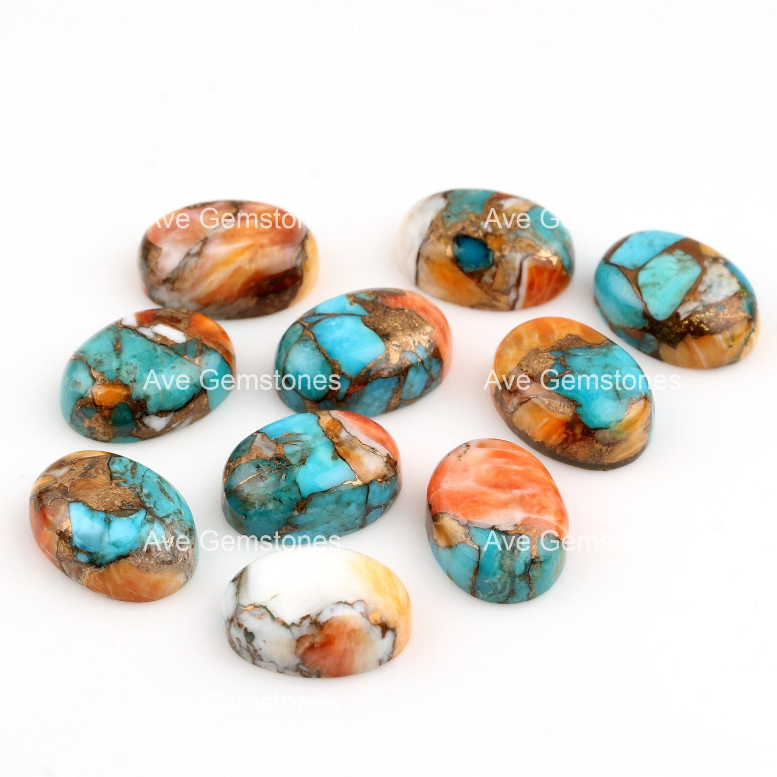 Spiny Oyster Copper Turquoise, Oval Cabochon, for Jewelry Making, Semi ...