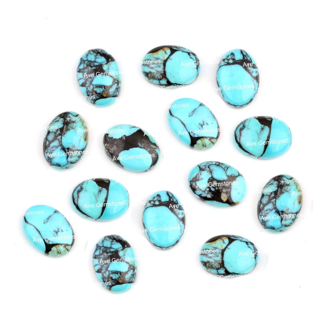 Blue Kingman Turquoise Oval Cabochon, Spiderweb Gemstones, Semi ...