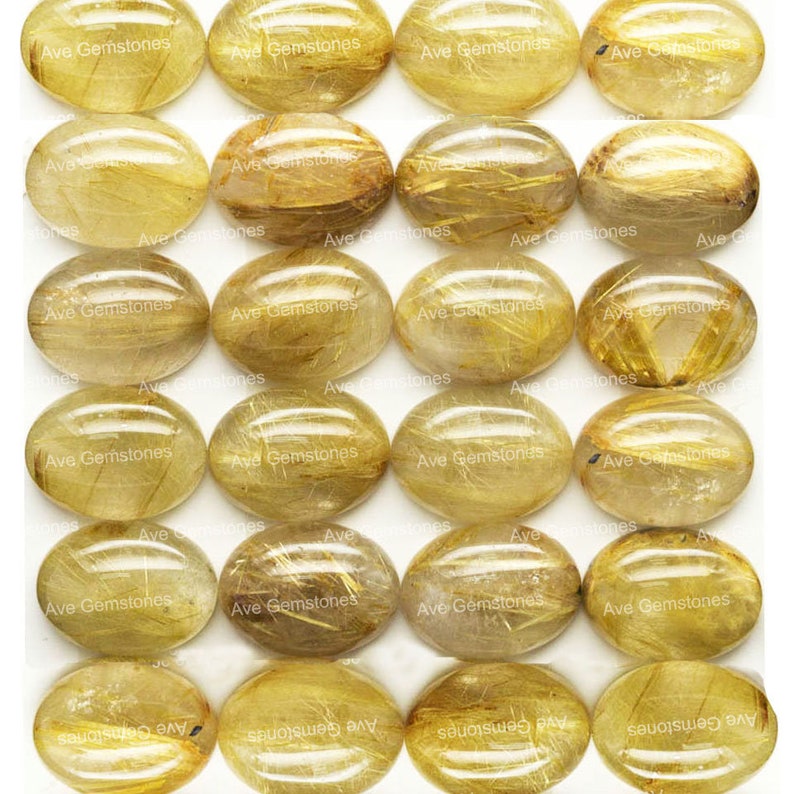 Natural Golden Rutile Quartz Oval Shape Loose Gemstones Cabochon ...