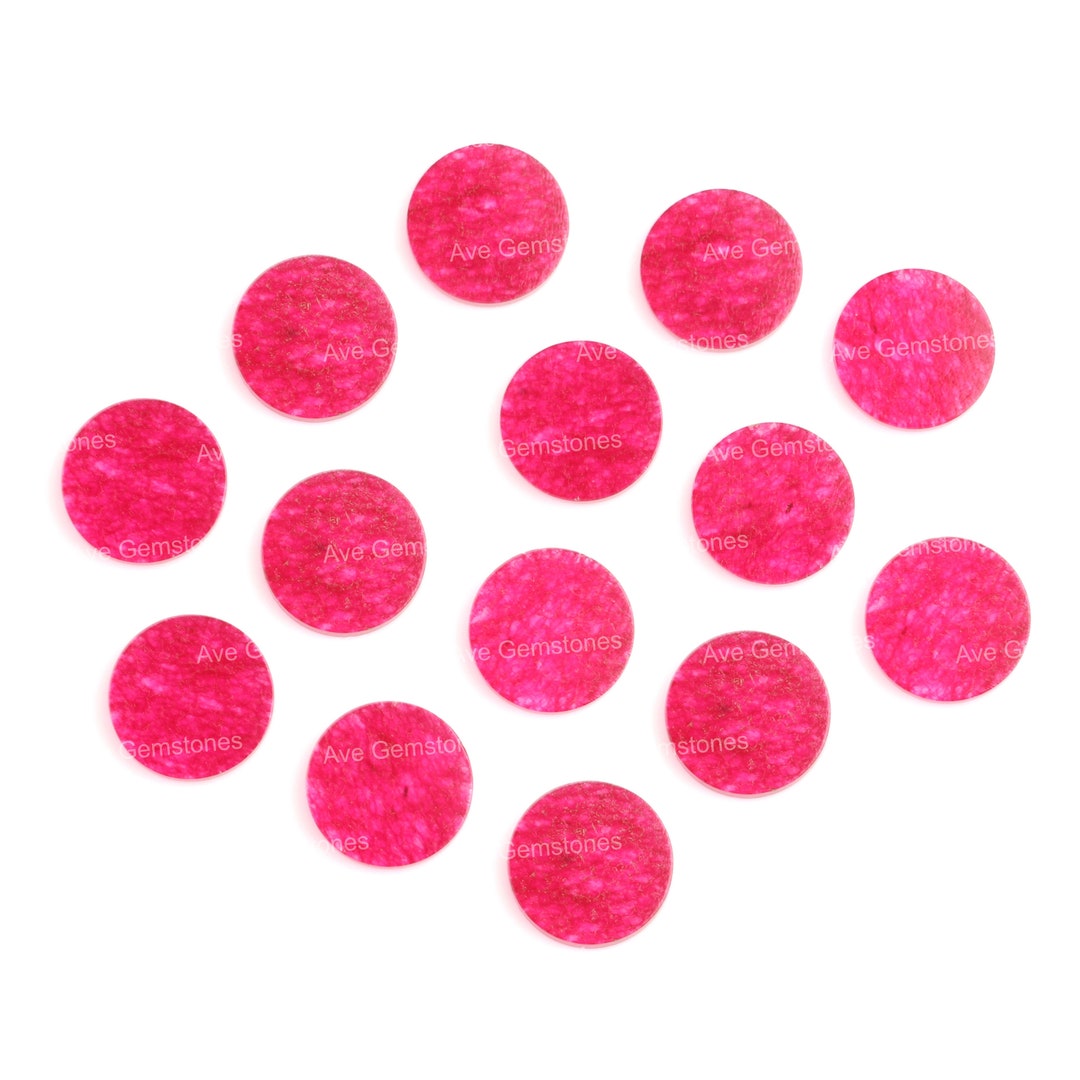 Pink Ruby Jade Quartz, Round Coin, Both Side Flat, Semi Precious Stone, Loose Gemstone, for ...