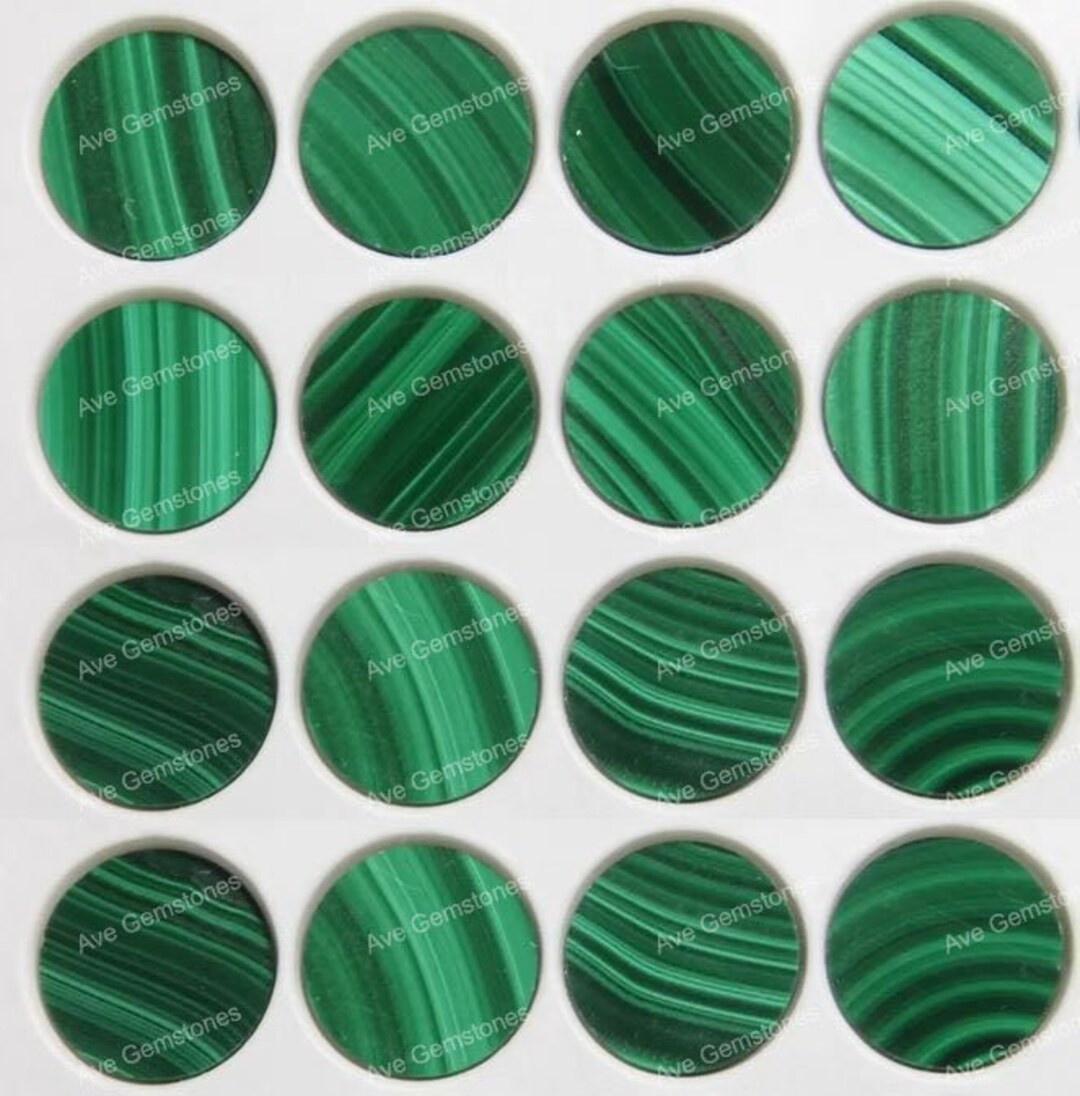 Natural Green Malachite, Round Coin, Both Side Flat, Semi Precious ...