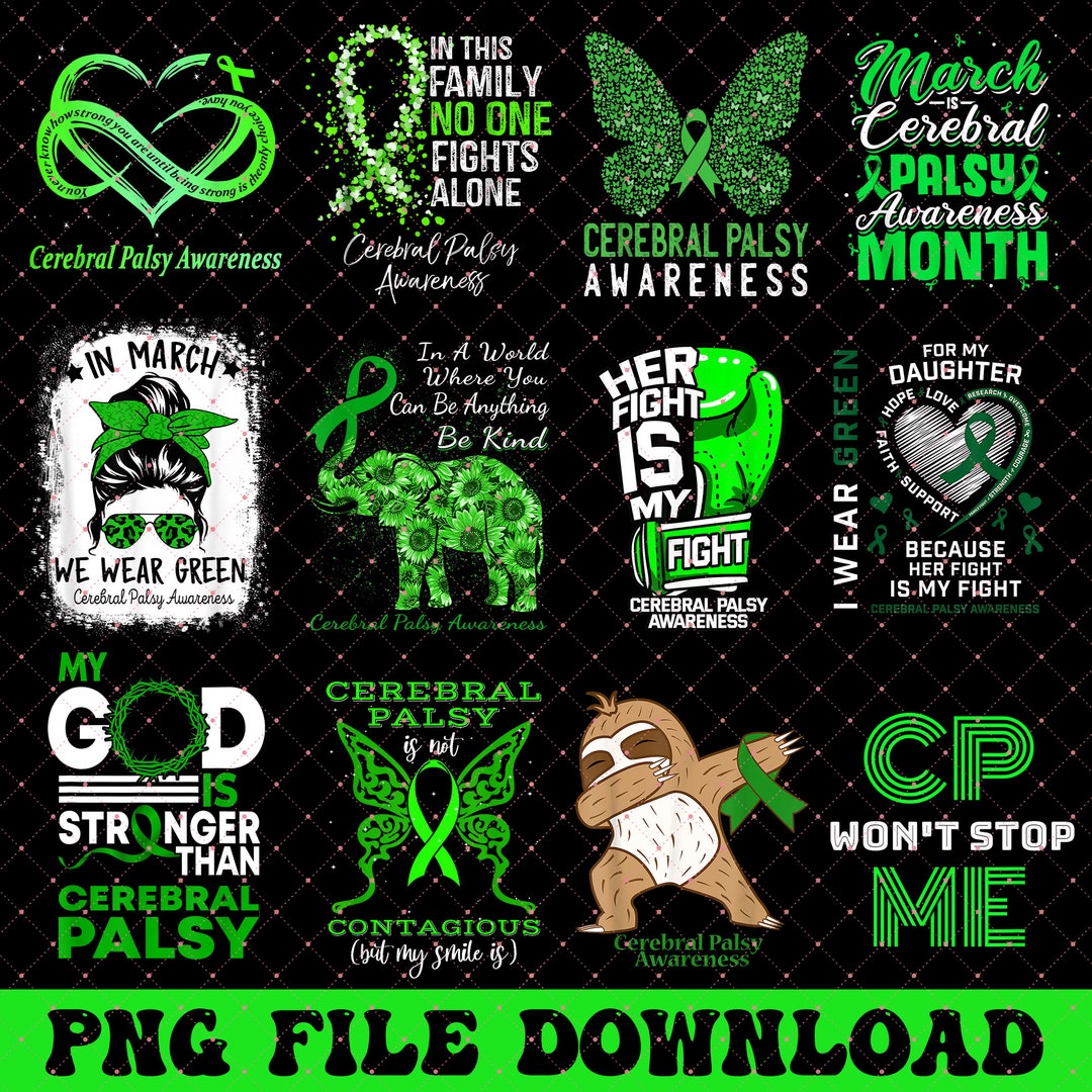 Cerebral Palsy Awareness Png Bundle, Green Ribbon Digital File ...
