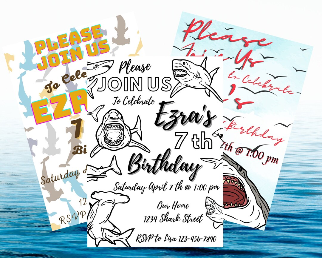 Editable Shark Invitations 3 - Pack Template to Download Printable ...