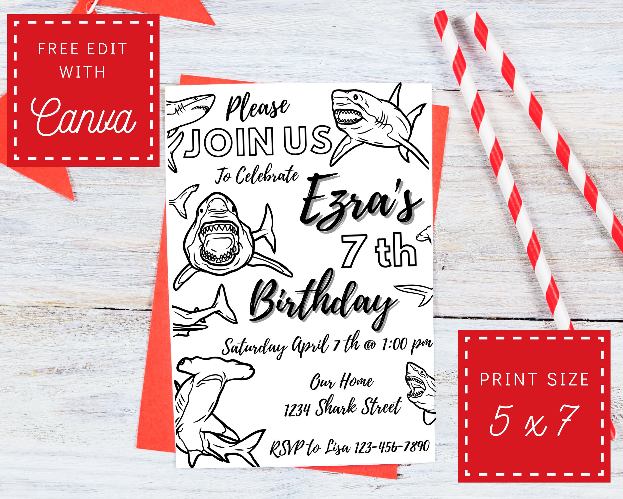Editable Shark Invitations 3 - Pack Template to Download Printable ...