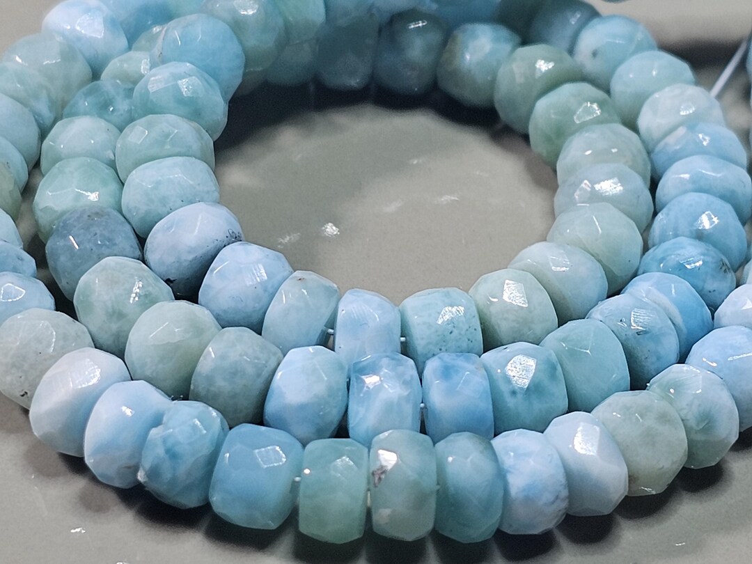 Natural Larimar Dominican Republic Blue Faceted Rondelle / Size 6 Mm X ...
