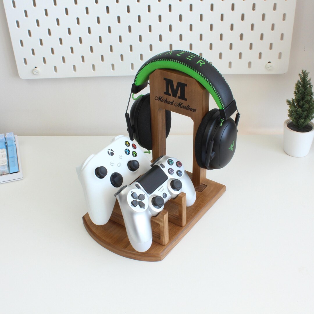 Custom Wooden Gaming Organizer: Personalized Controller & Headset Stand ...