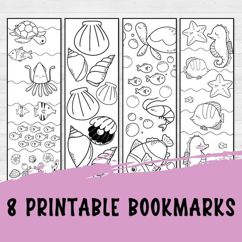 Coloring Bookmarks Sea Creatures - Etsy