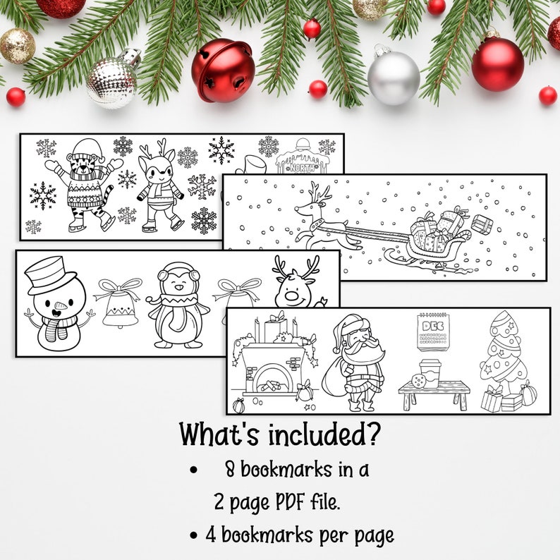 Christmas Activities for Kids, Holiday Bookmark, Printable Coloring ...