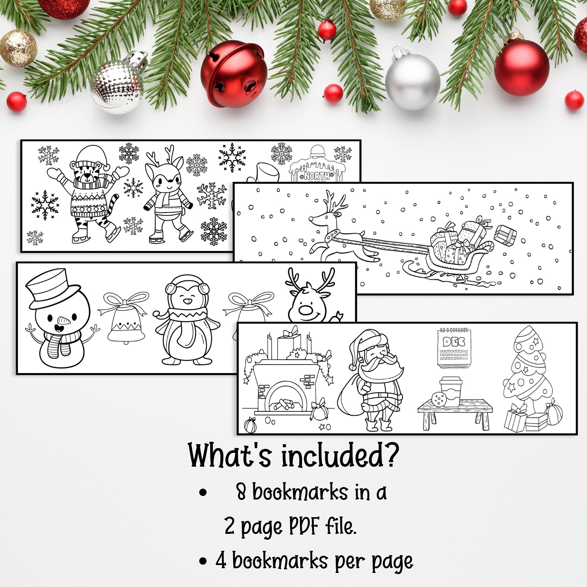 Christmas Activities for Kids, Holiday Bookmark, Printable Coloring ...