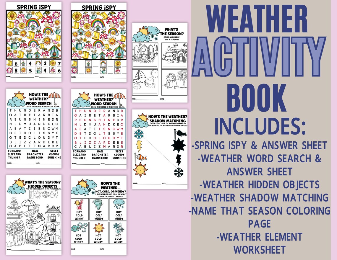 Weather Coloring Page, Learning Activity Book, Spring Worksheets ...