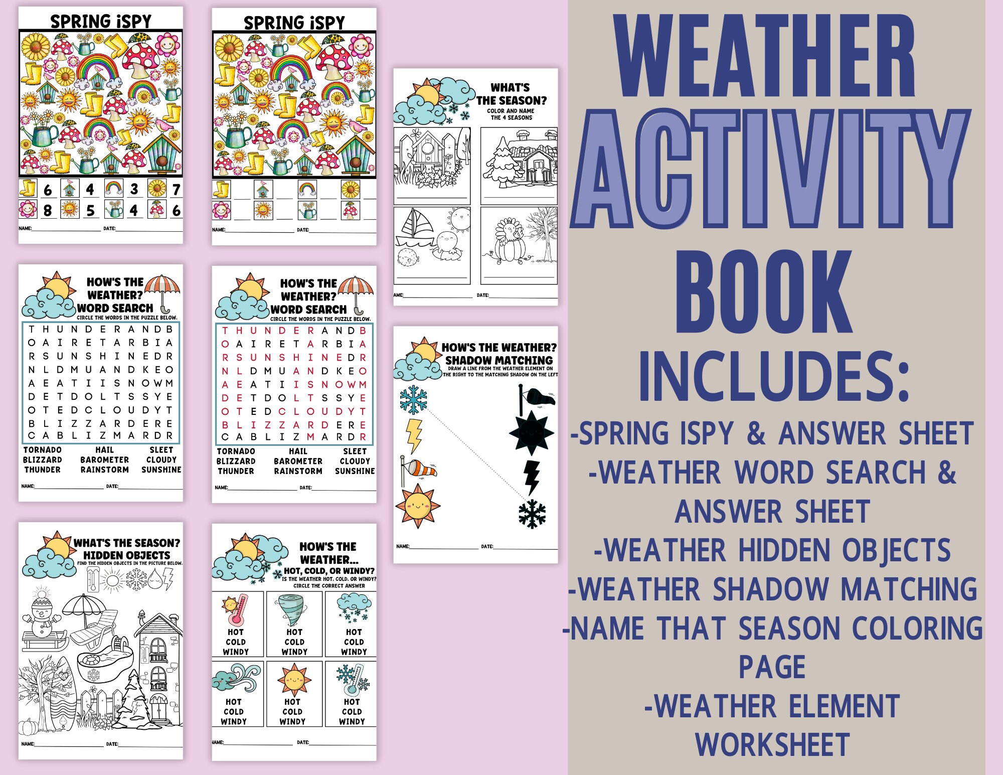 Weather Coloring Page, Learning Activity Book, Spring Worksheets ...