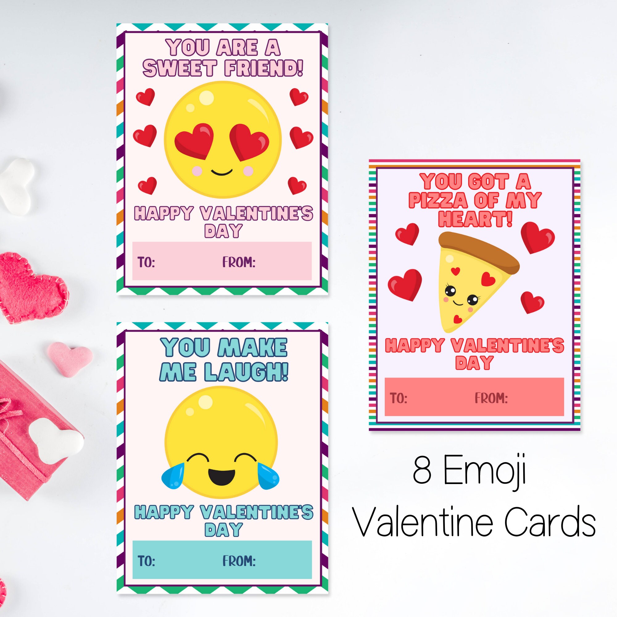 Valentine Card Bundle, Printable Valentine Cards for Classroom, Emoji ...