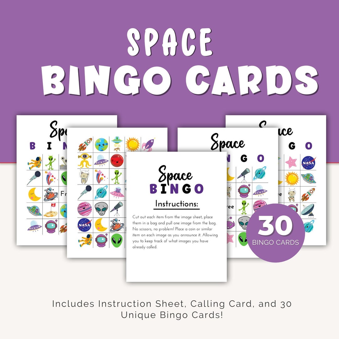 Space Bingo Cards Printable, Birthday Bingo for Kids, Space Birthday ...
