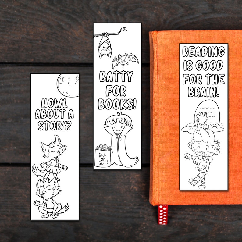 Halloween Bookmarks to Color, Halloween Party Favors, Halloween Lover ...