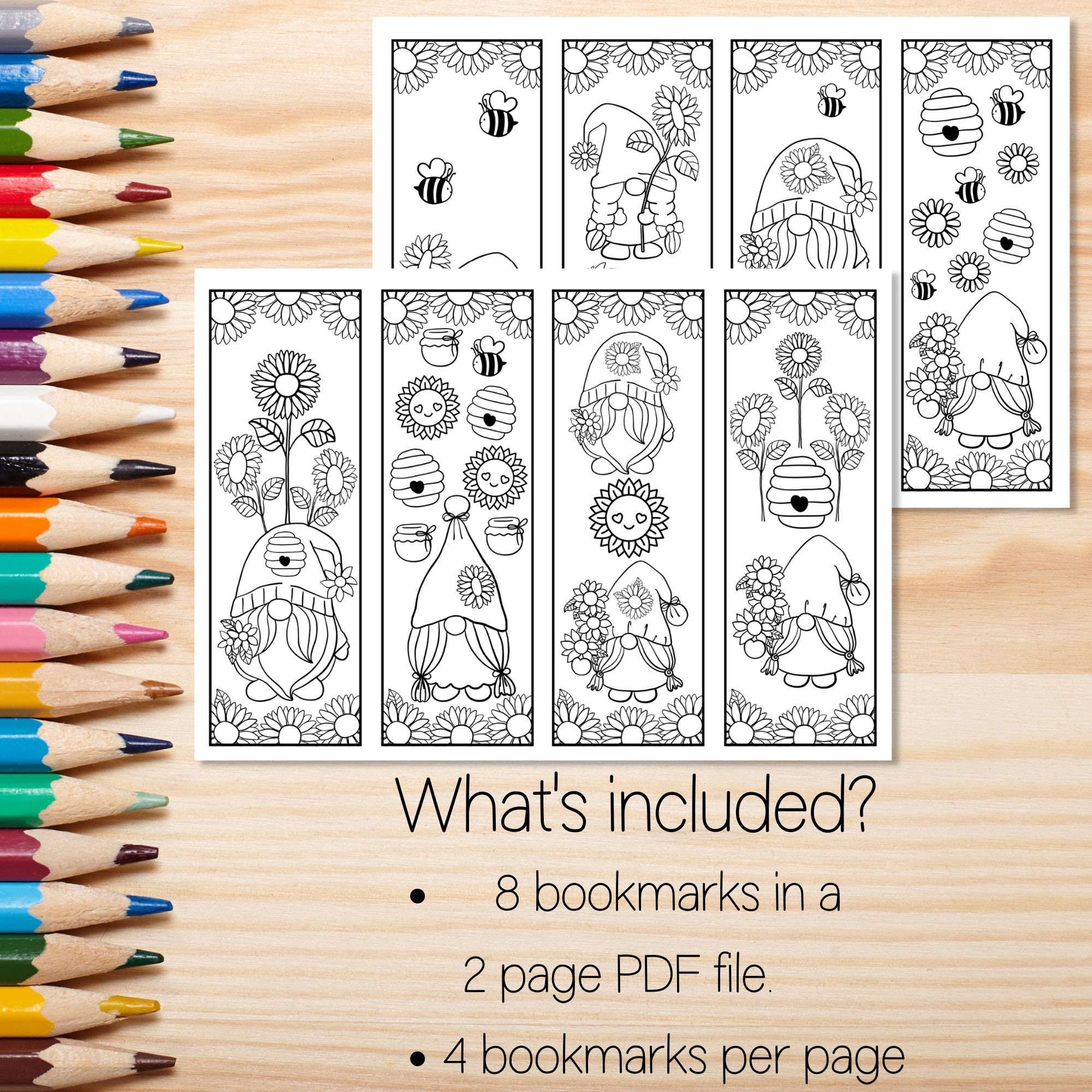 Sunflower Gnome, Bookmarks to Color, Gifts for Gnome Lover, Under 5 ...
