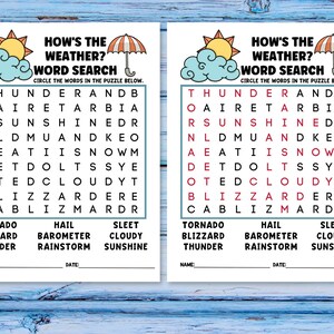 Word Search for Kids, Weather Activities, Homeschool Printables ...