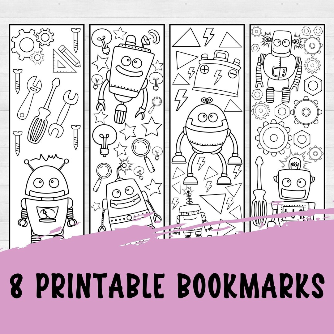 Robot Party Favor, Printable Bookmarks to Color, Reading Rewards for ...