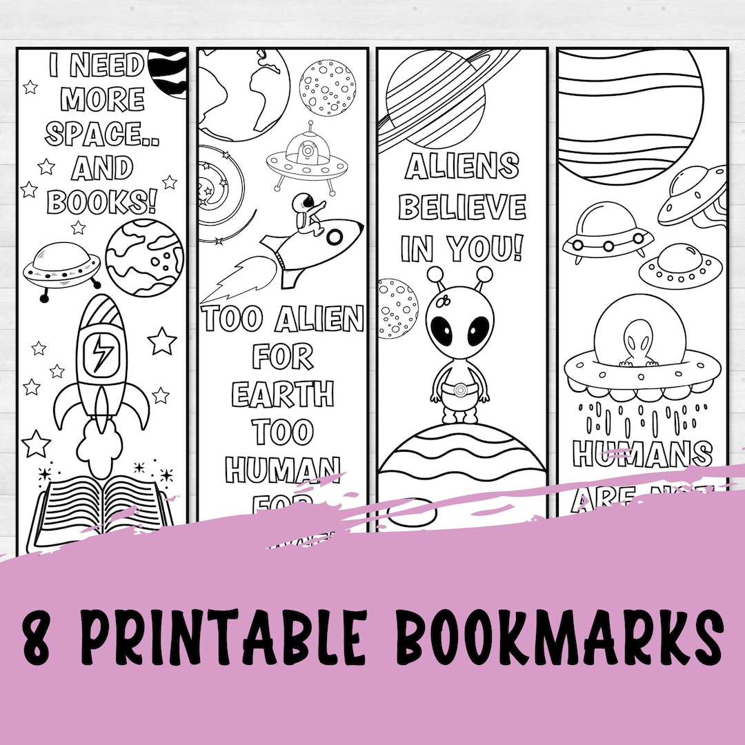 Alien Party Favors, Bookmarks to Color for Kids, UFO Gifts, Unique ...
