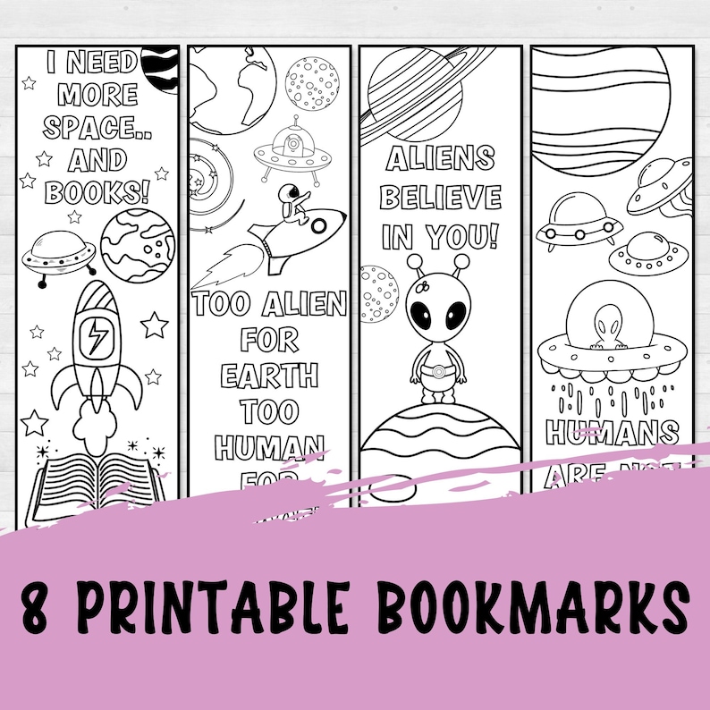 Alien Party Favors, Bookmarks to Color for Kids, UFO Gifts, Unique ...