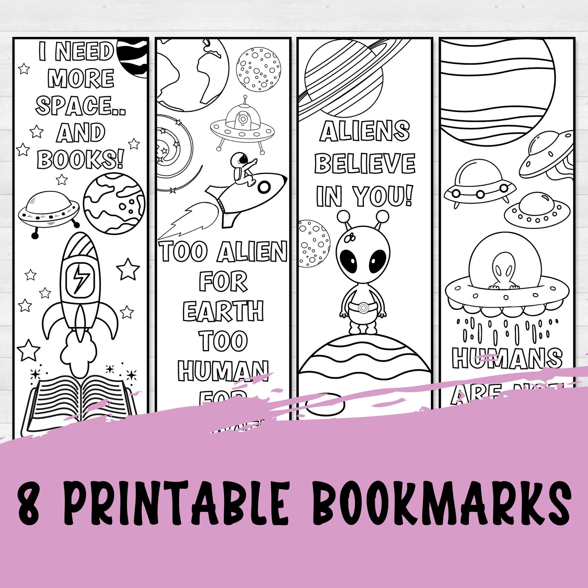 Alien Party Favors, Bookmarks to Color for Kids, UFO Gifts, Unique ...
