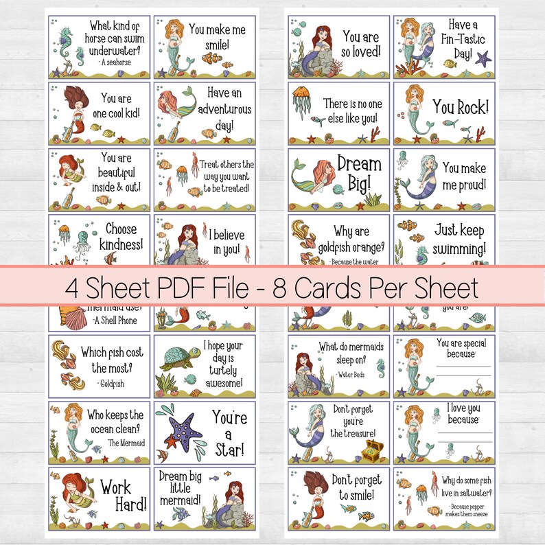 Mermaid Note Cards, Mermaid Gifts for Girls, Lunchbox Note Printable ...