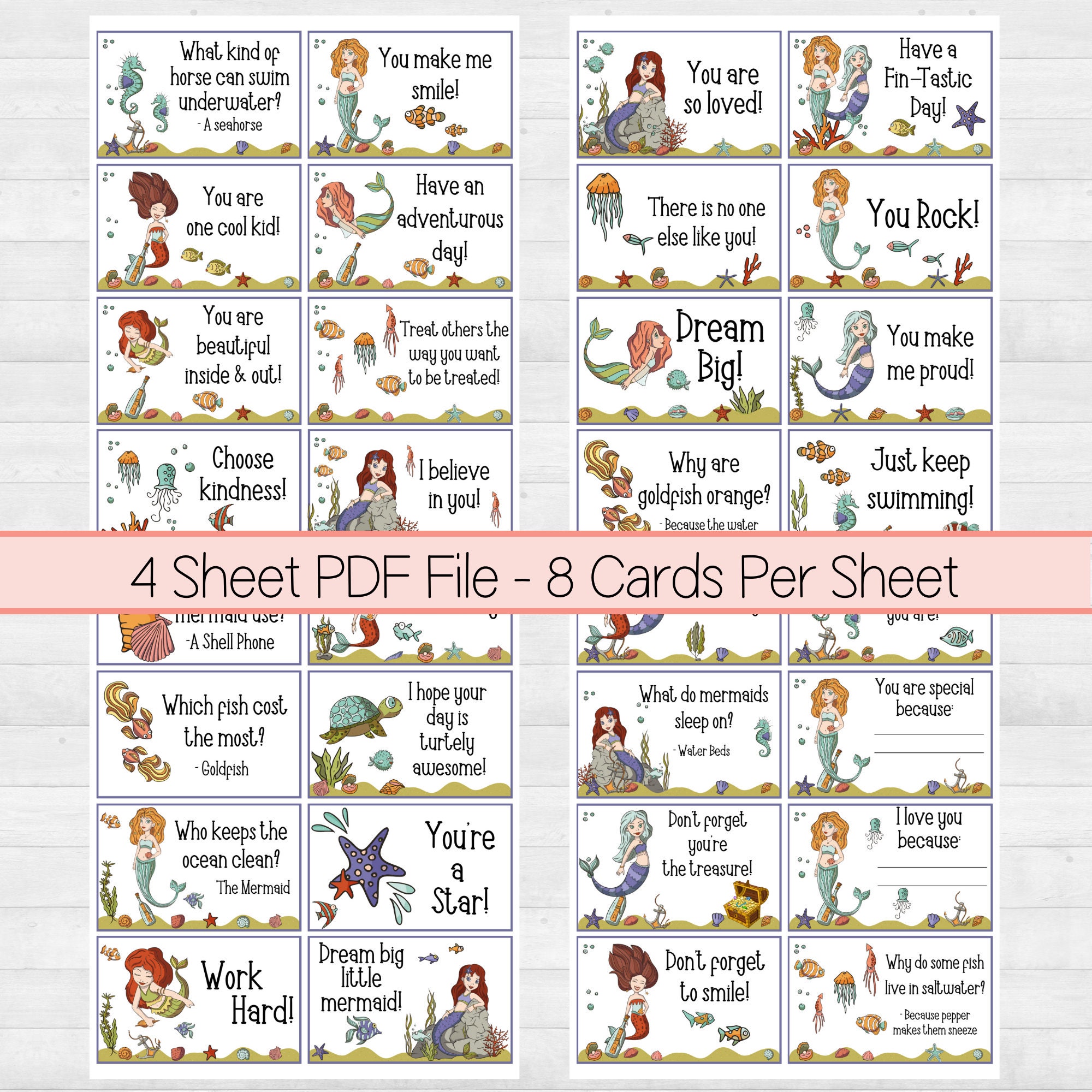 Mermaid Note Cards, Mermaid Gifts for Girls, Lunchbox Note Printable ...