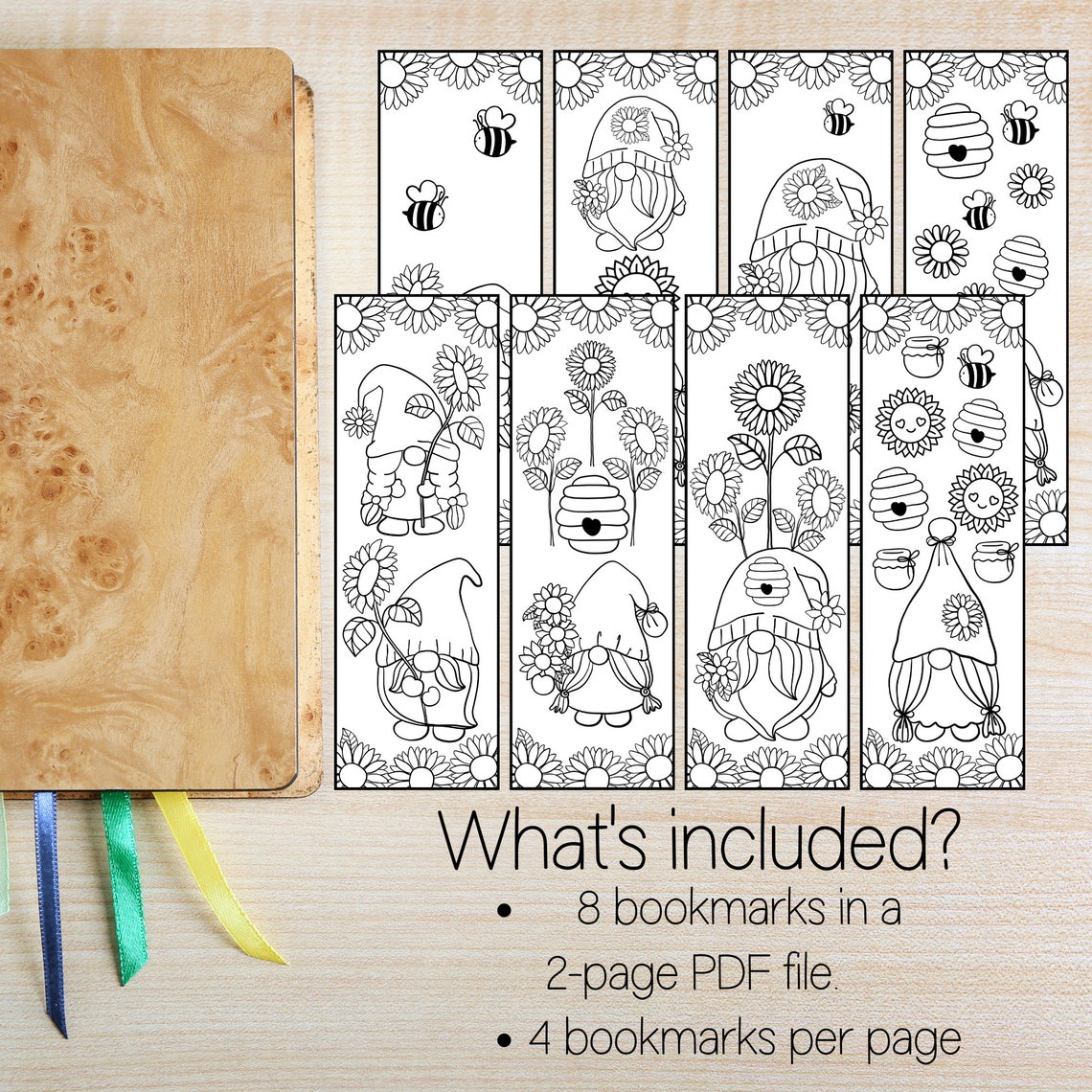 Sunflower Gnome, Bookmarks to Color, Gifts for Gnome Lover, Under 5 ...