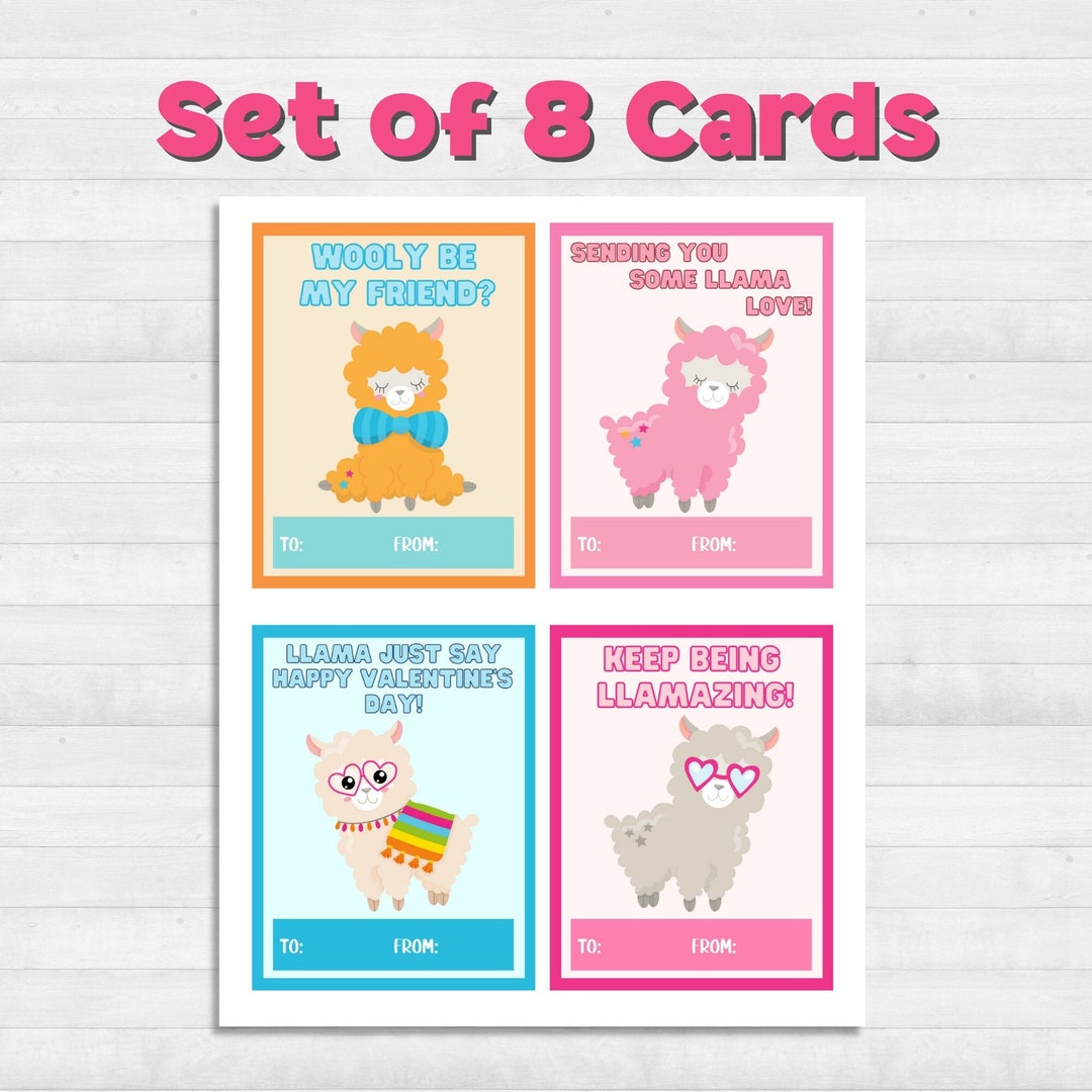Valentine Cards for Kids Classroom, Llama Gifts for Girl, Printable ...