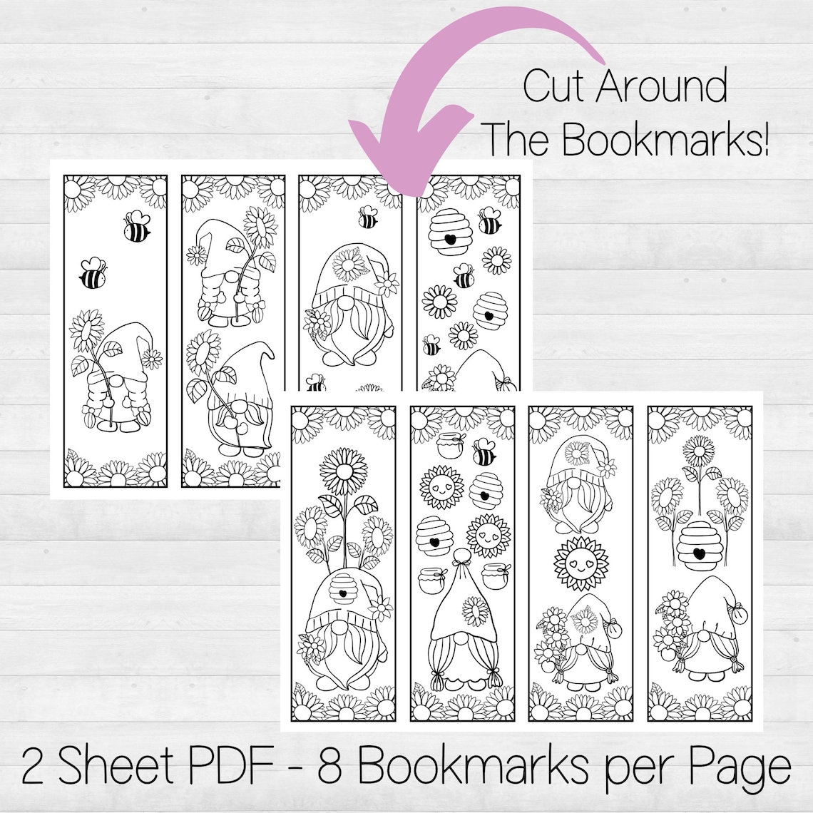 Sunflower Gnome, Bookmarks to Color, Gifts for Gnome Lover, Under 5 ...