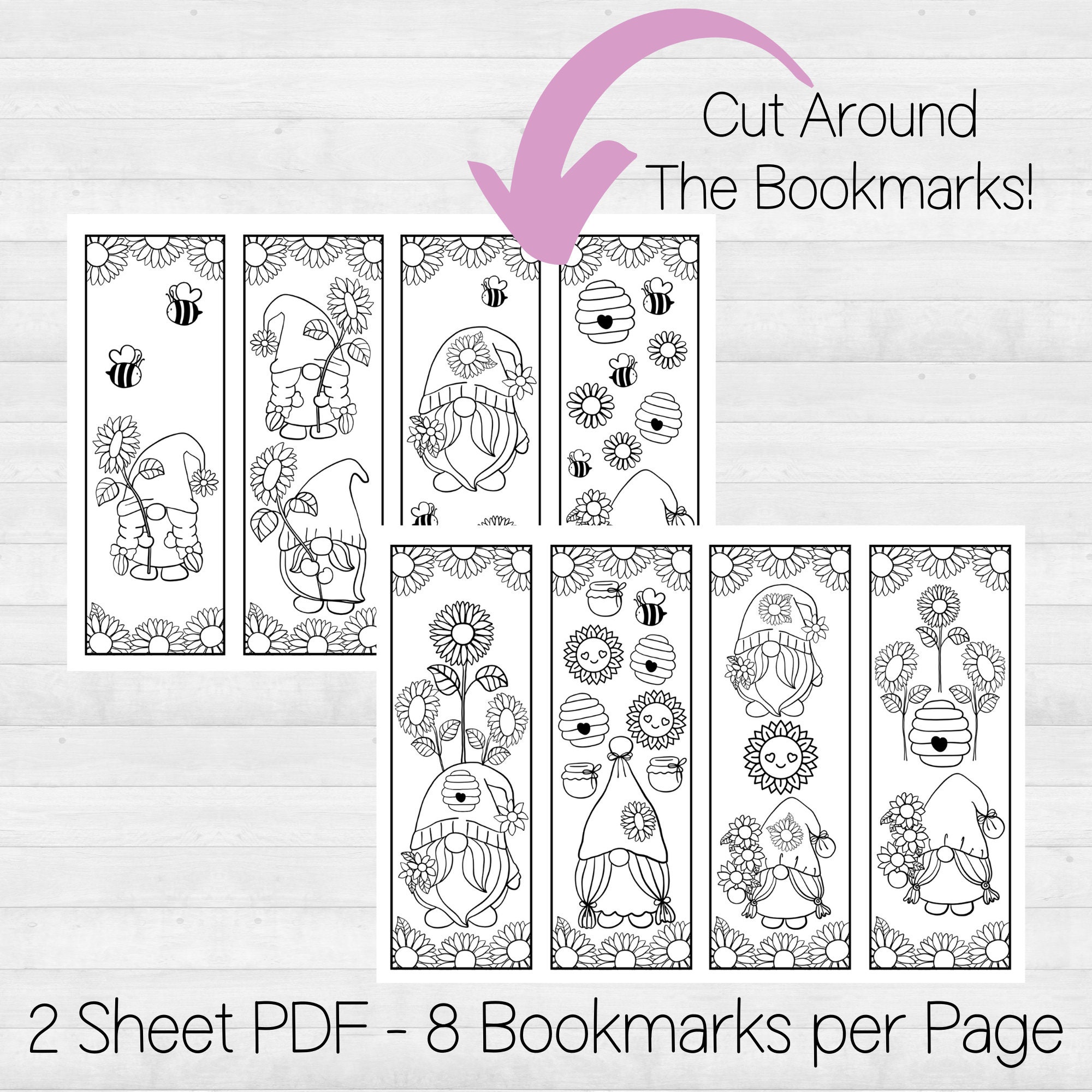Sunflower Gnome, Bookmarks to Color, Gifts for Gnome Lover, Under 5 ...